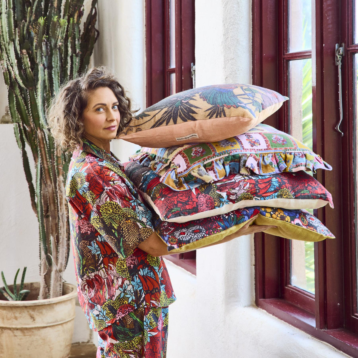 Margaret Preston Upholstery Cushion - Bush Natives – Eggplant & Poppy ~ Unique + Quirky Gifts