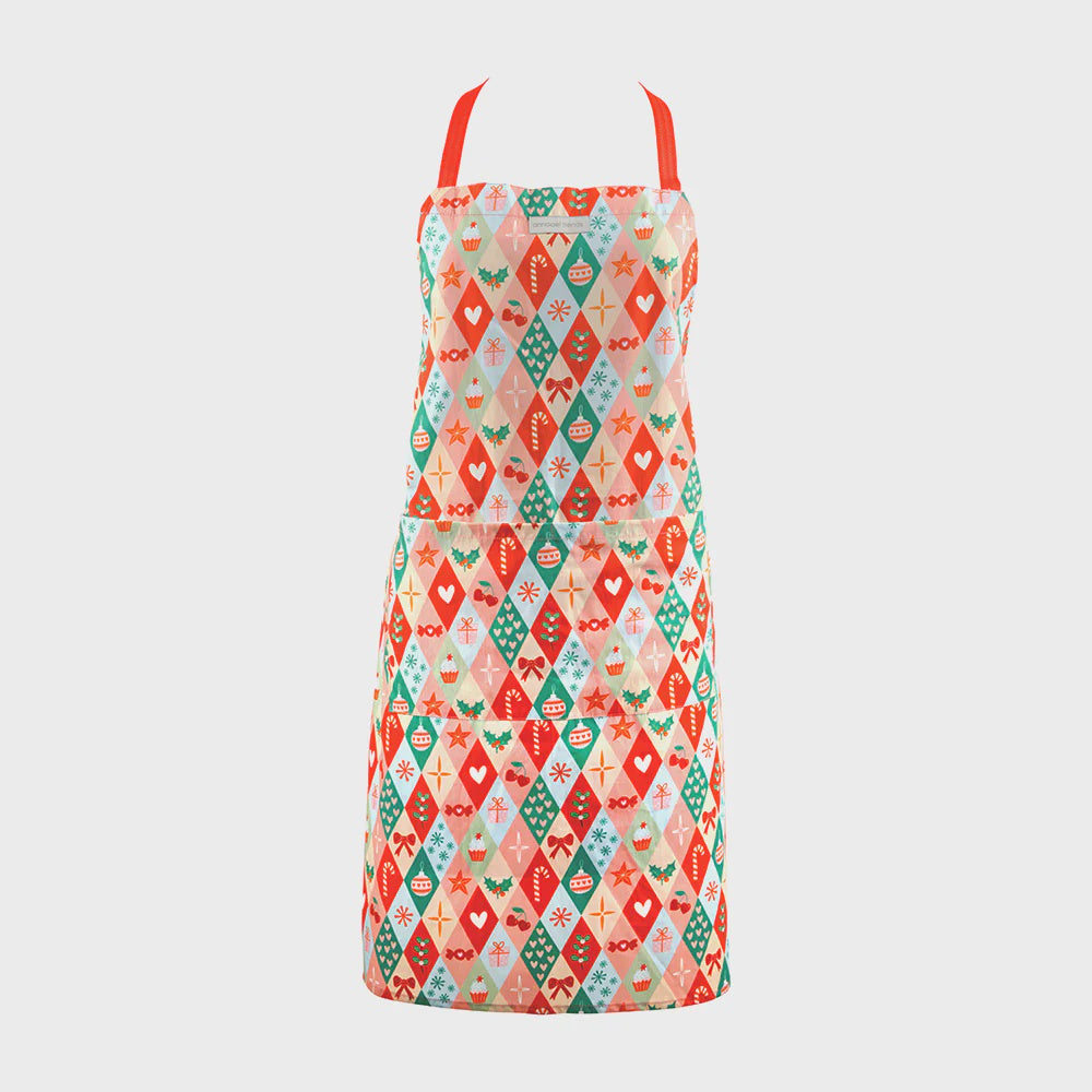 Apron - Christmas Harlequin – Eggplant & Poppy ~ Unique + Quirky Gifts