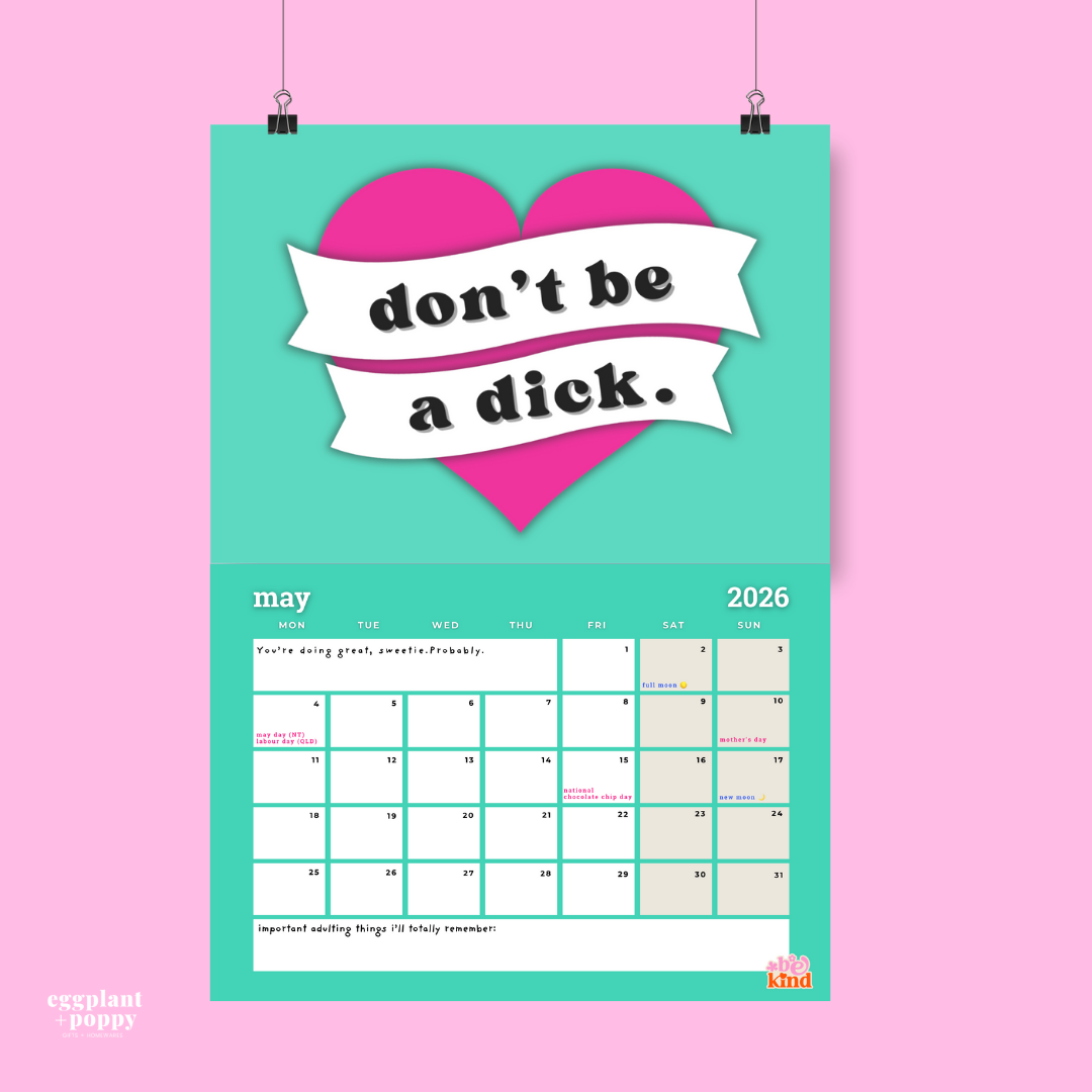 2026 Calendar– The Year We Pretend to Have Our Shit Together – Eggplant ...
