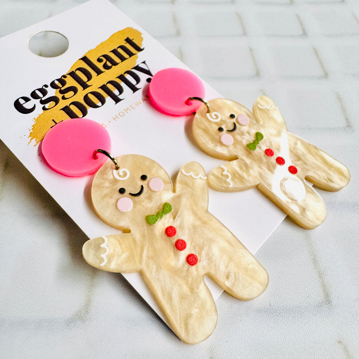 Pastel Gingerbread Man Earrings – Eggplant & Poppy ~ Unique + Quirky Gifts