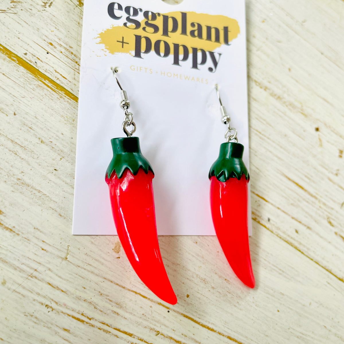 Chilli Earrings – Eggplant & Poppy ~ Unique + Quirky Gifts