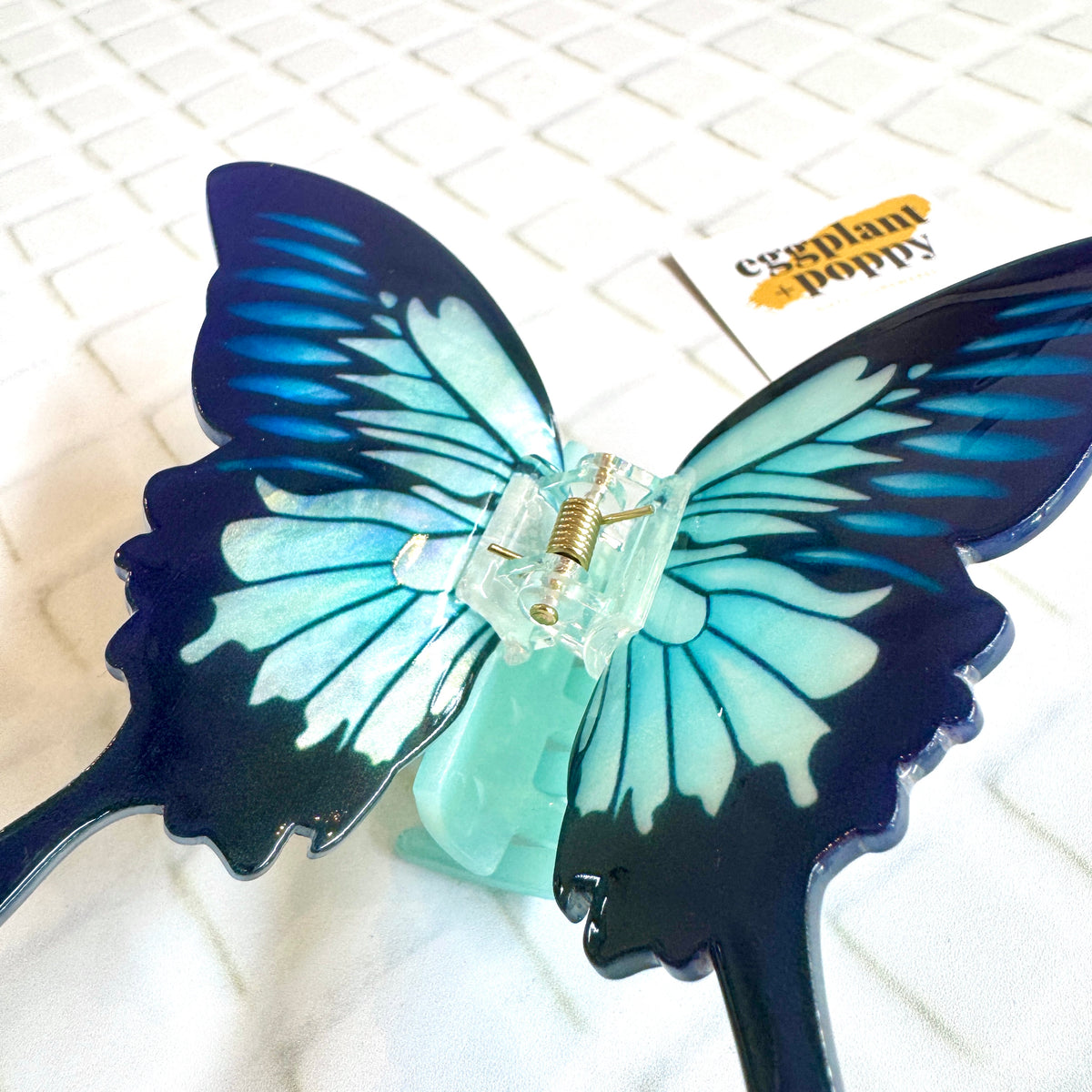 Large Blue Butterfly Hair Clip – Eggplant & Poppy ~ Unique + Quirky Gifts
