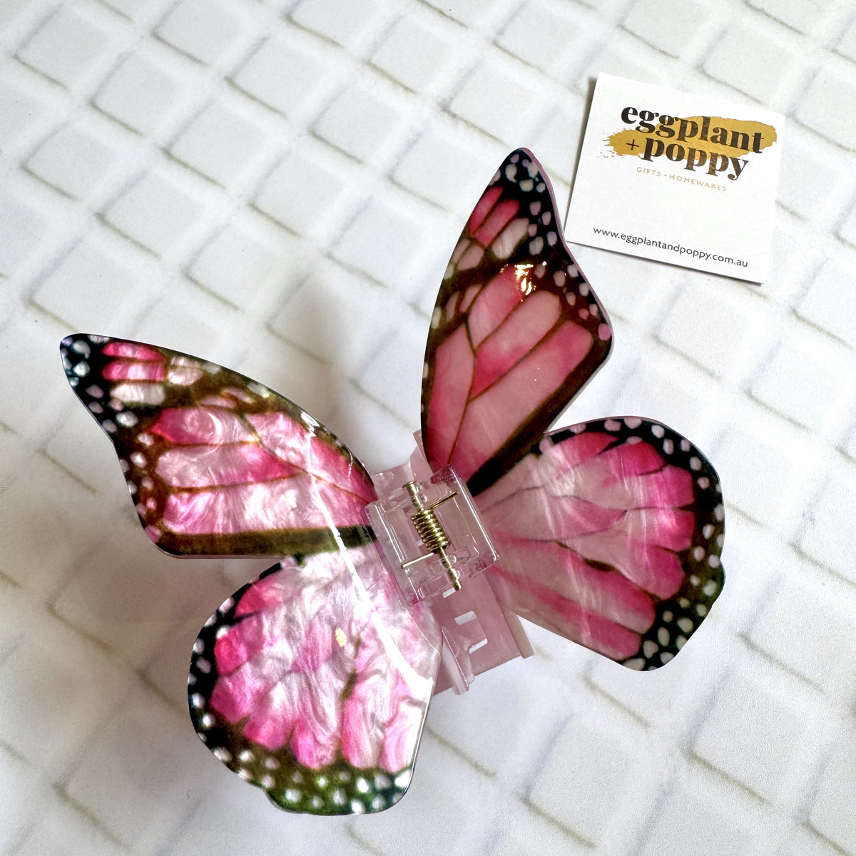 Large Pink Butterfly Hair Clip – Eggplant & Poppy ~ Unique + Quirky Gifts