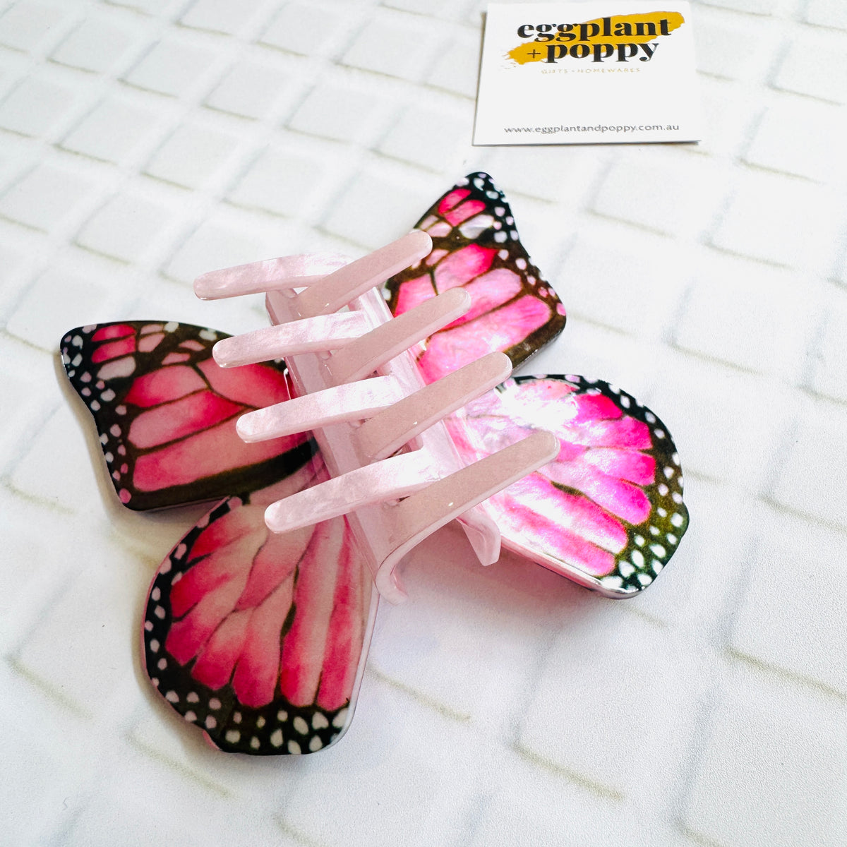 Large Pink Butterfly Hair Clip – Eggplant & Poppy ~ Unique + Quirky Gifts