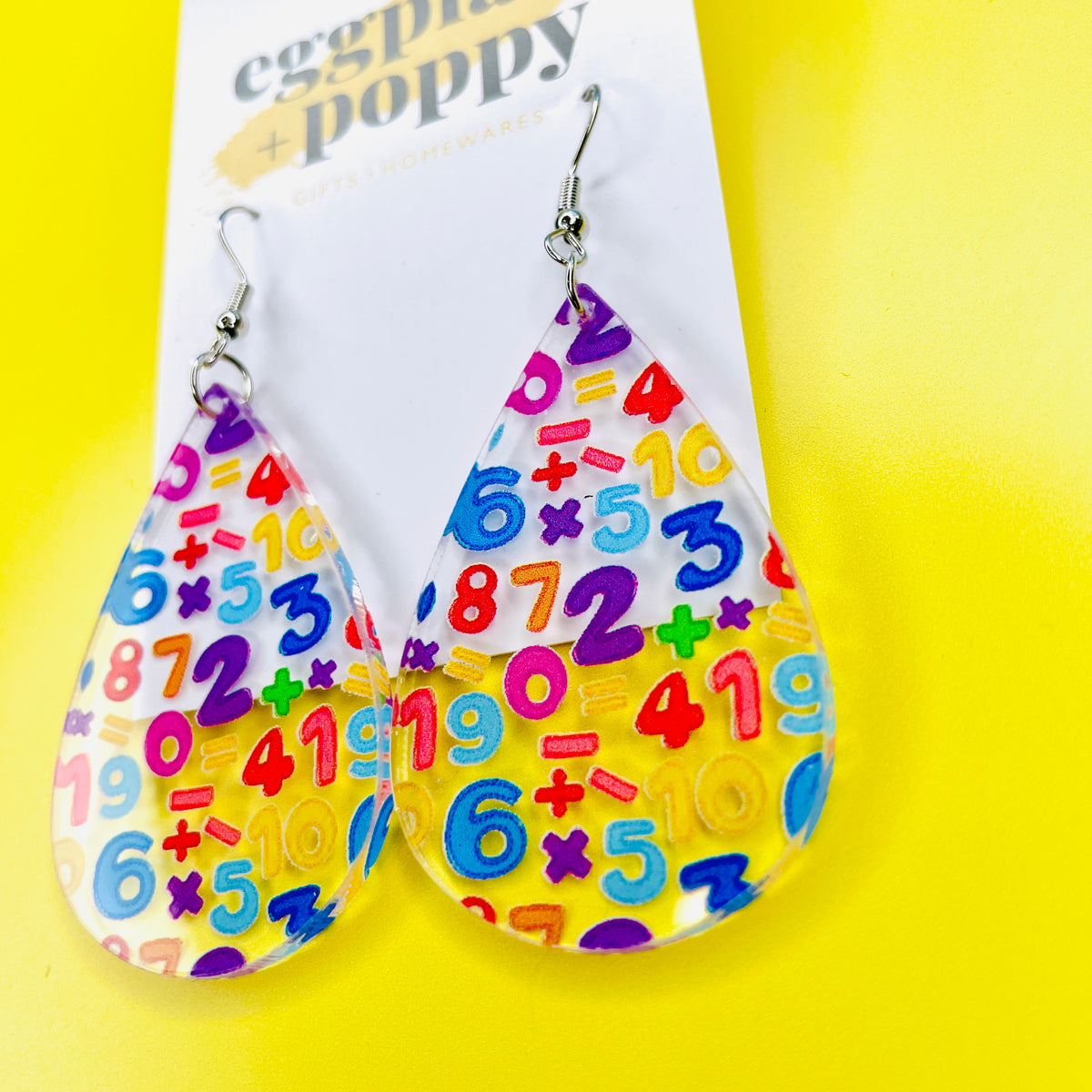 Math Earrings – Eggplant & Poppy ~ Unique + Quirky Gifts