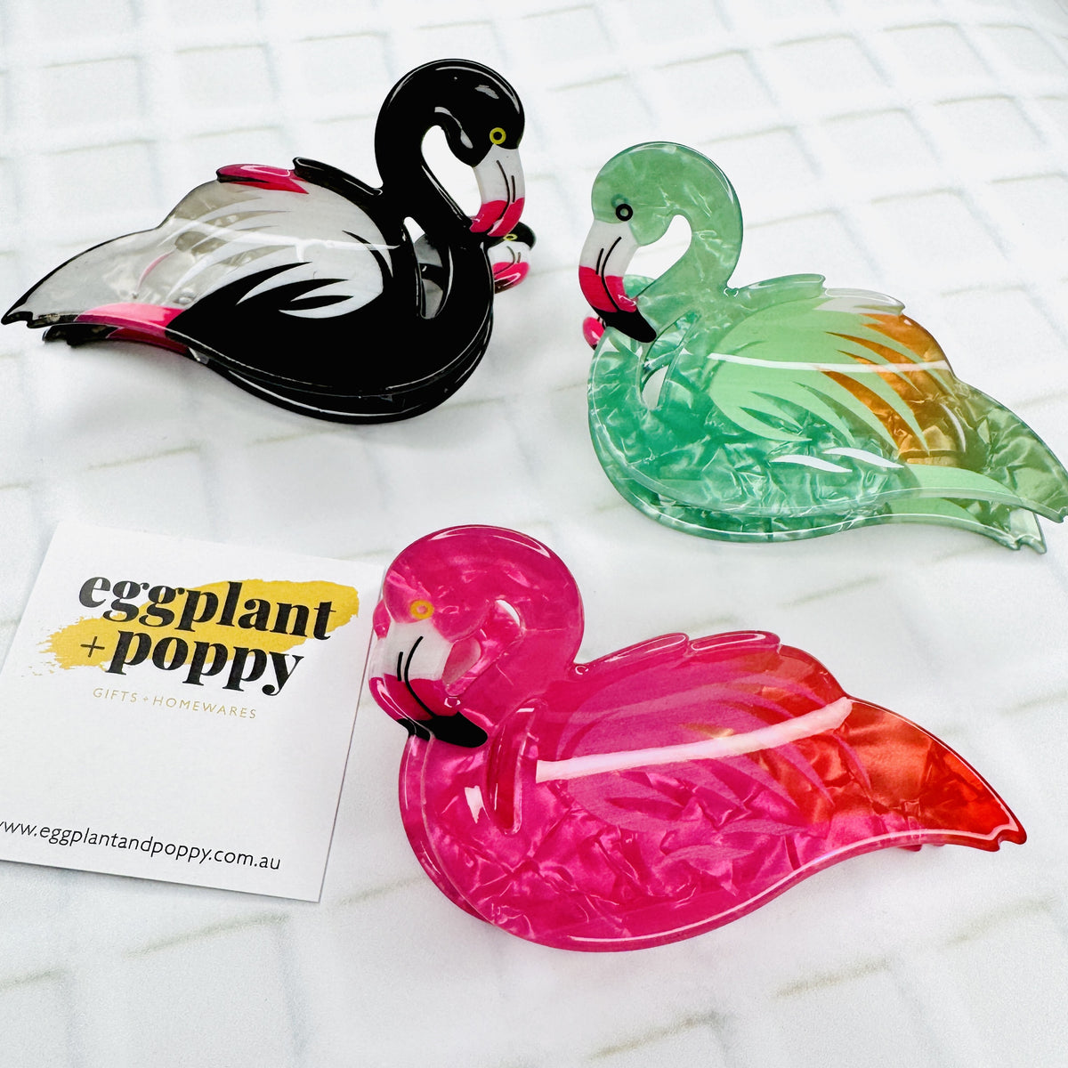 Flamingo Hair Clip – Eggplant & Poppy ~ Unique + Quirky Gifts