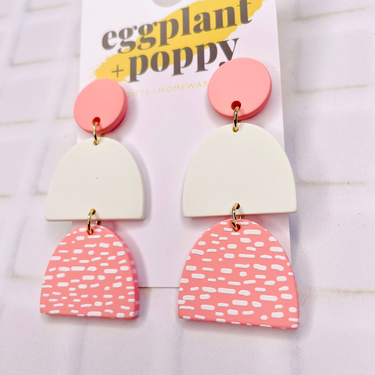 Pink & White Stack Earrings – Eggplant & Poppy ~ Unique + Quirky Gifts