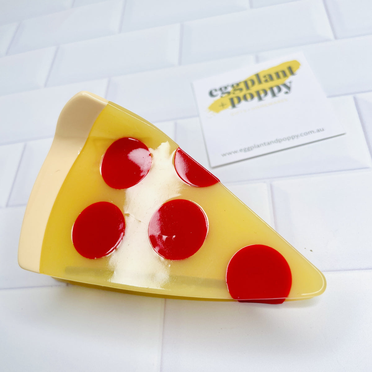 Pizza Hair Clip – Eggplant & Poppy ~ Unique + Quirky Gifts