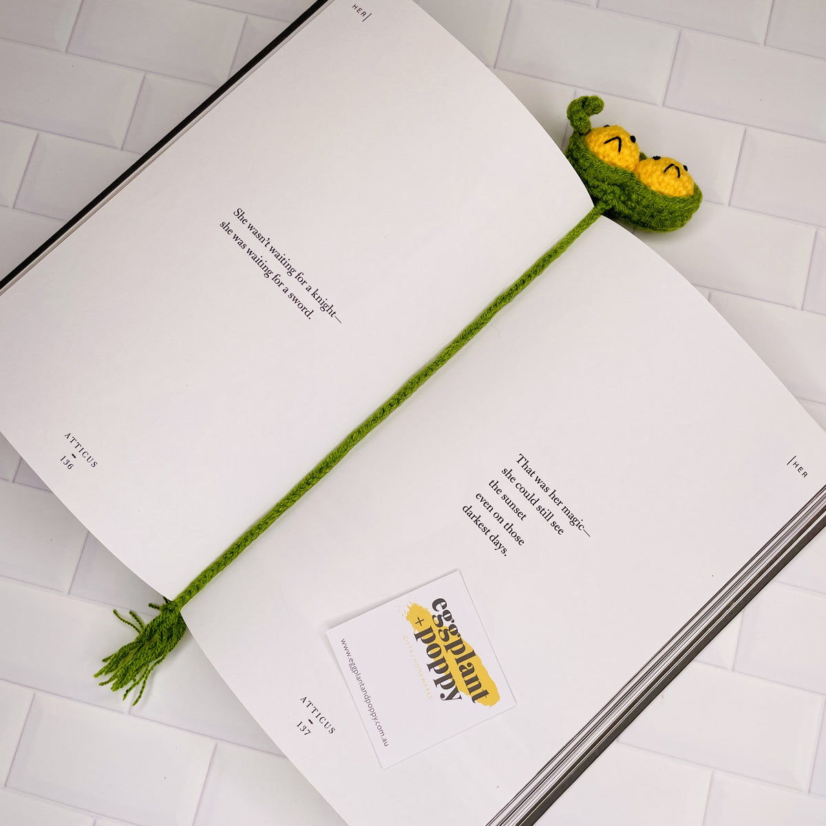 Crochet Bookmark - Pea Pod – Eggplant & Poppy ~ Unique + Quirky Gifts