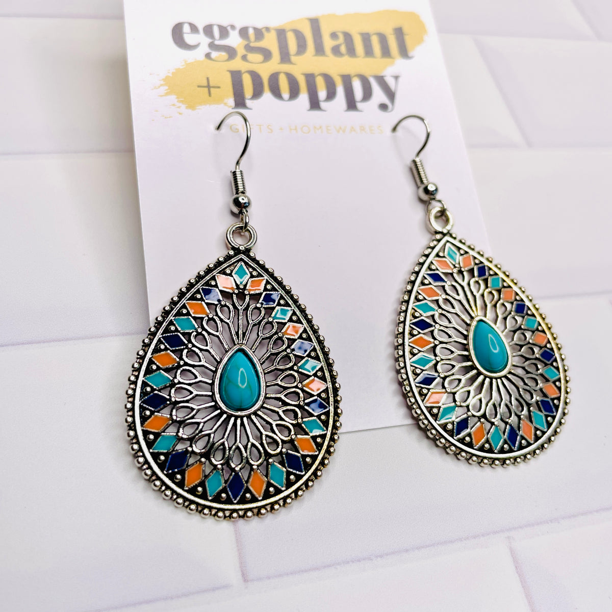 Tribal Tear Drop Earrings – Eggplant & Poppy ~ Unique + Quirky Gifts