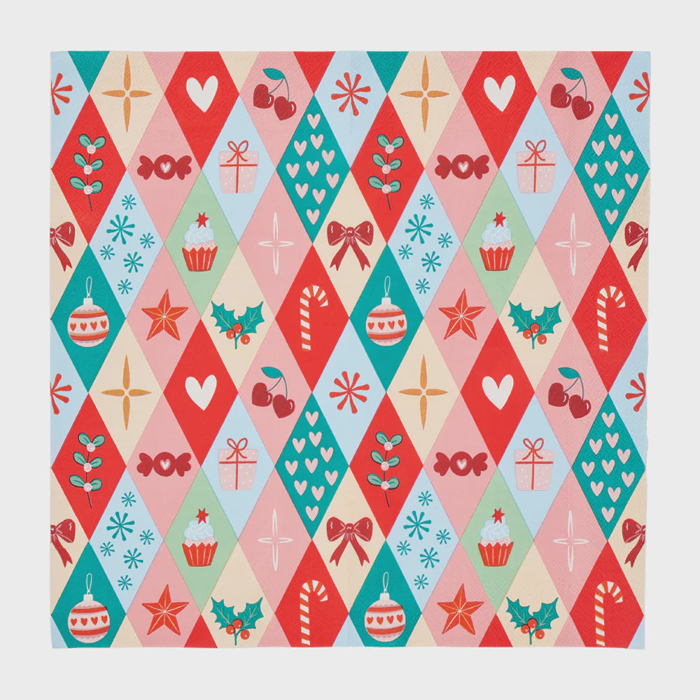 Paper Napkin - Christmas Harlequin – Eggplant & Poppy ~ Unique + Quirky ...