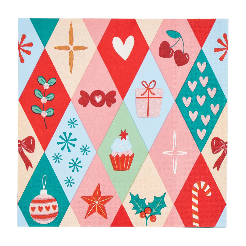 Paper Napkin - Christmas Harlequin – Eggplant & Poppy ~ Unique + Quirky ...