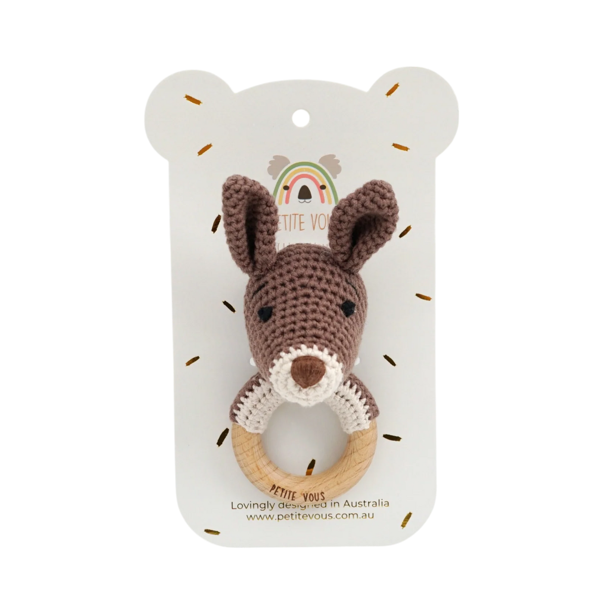 Crochet Ring Rattle - Kobe Kangaroo – Eggplant & Poppy ~ Unique ...