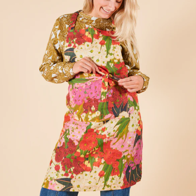 Linen Apron - Bush Christmas – Eggplant & Poppy ~ Unique + Quirky Gifts