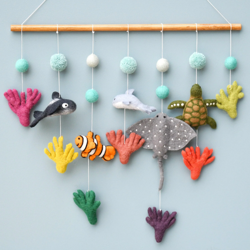 Nursery Cot Mobile Hanging - Coral Reef – Eggplant & Poppy ~ Unique ...