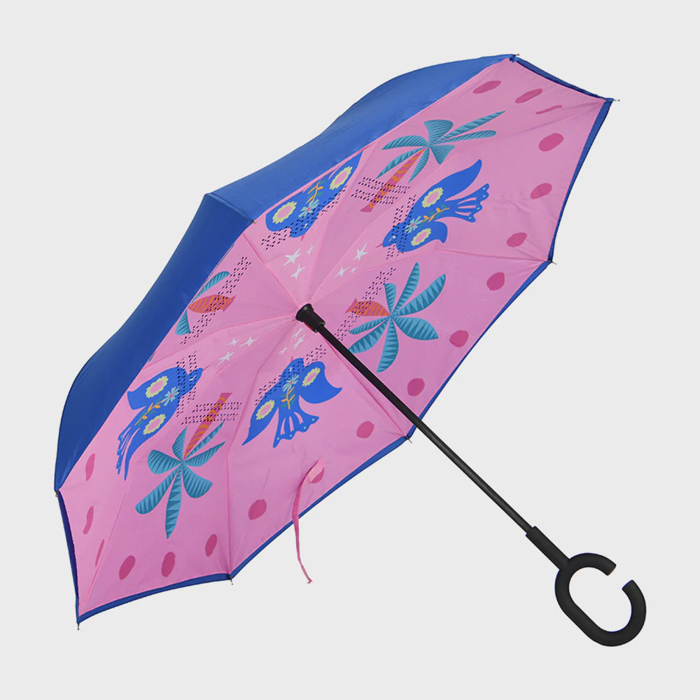 Reverse Umbrella - Fiesta Bird – Eggplant & Poppy ~ Unique + Quirky Gifts