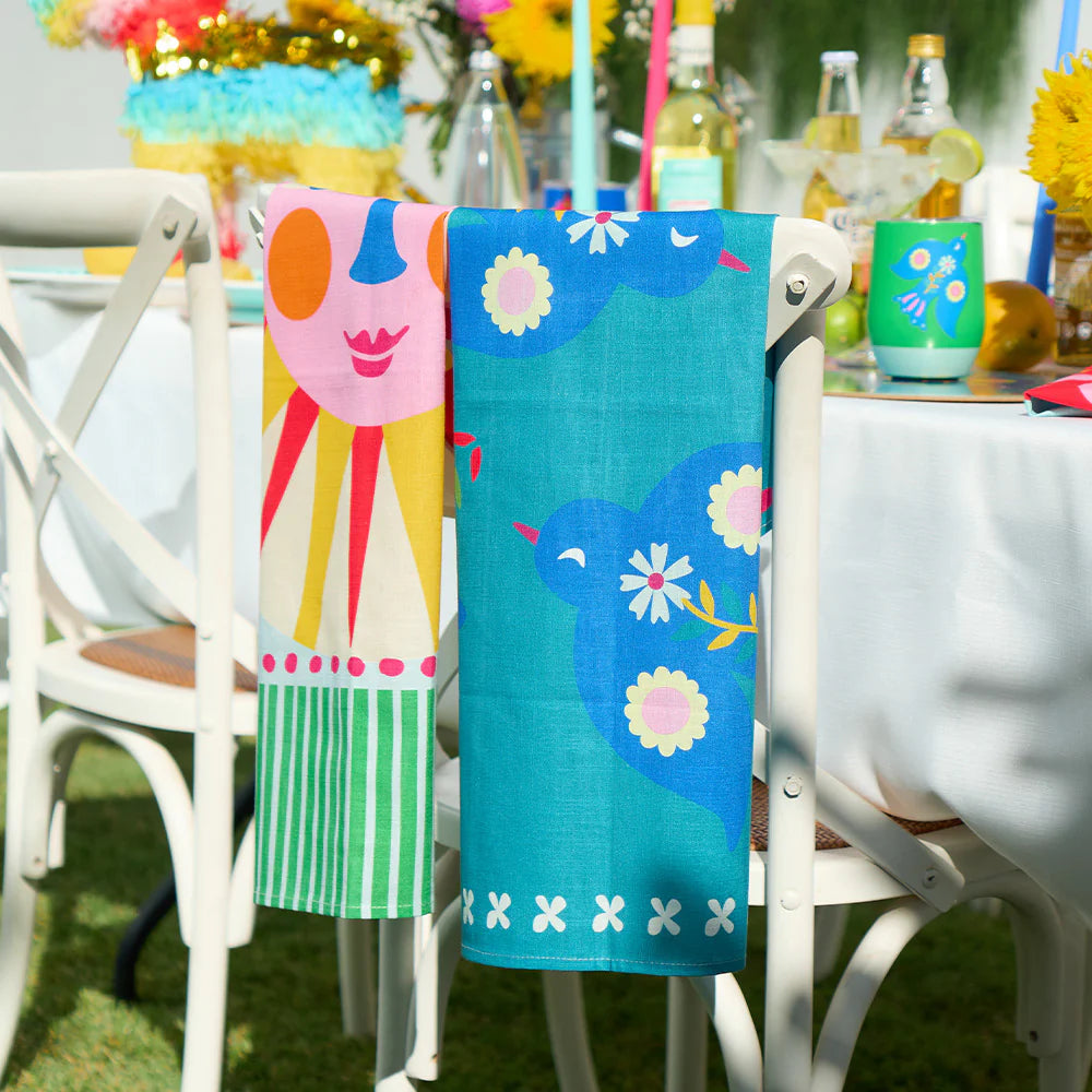 Tea Towel - Fiesta Bird – Eggplant & Poppy ~ Unique + Quirky Gifts