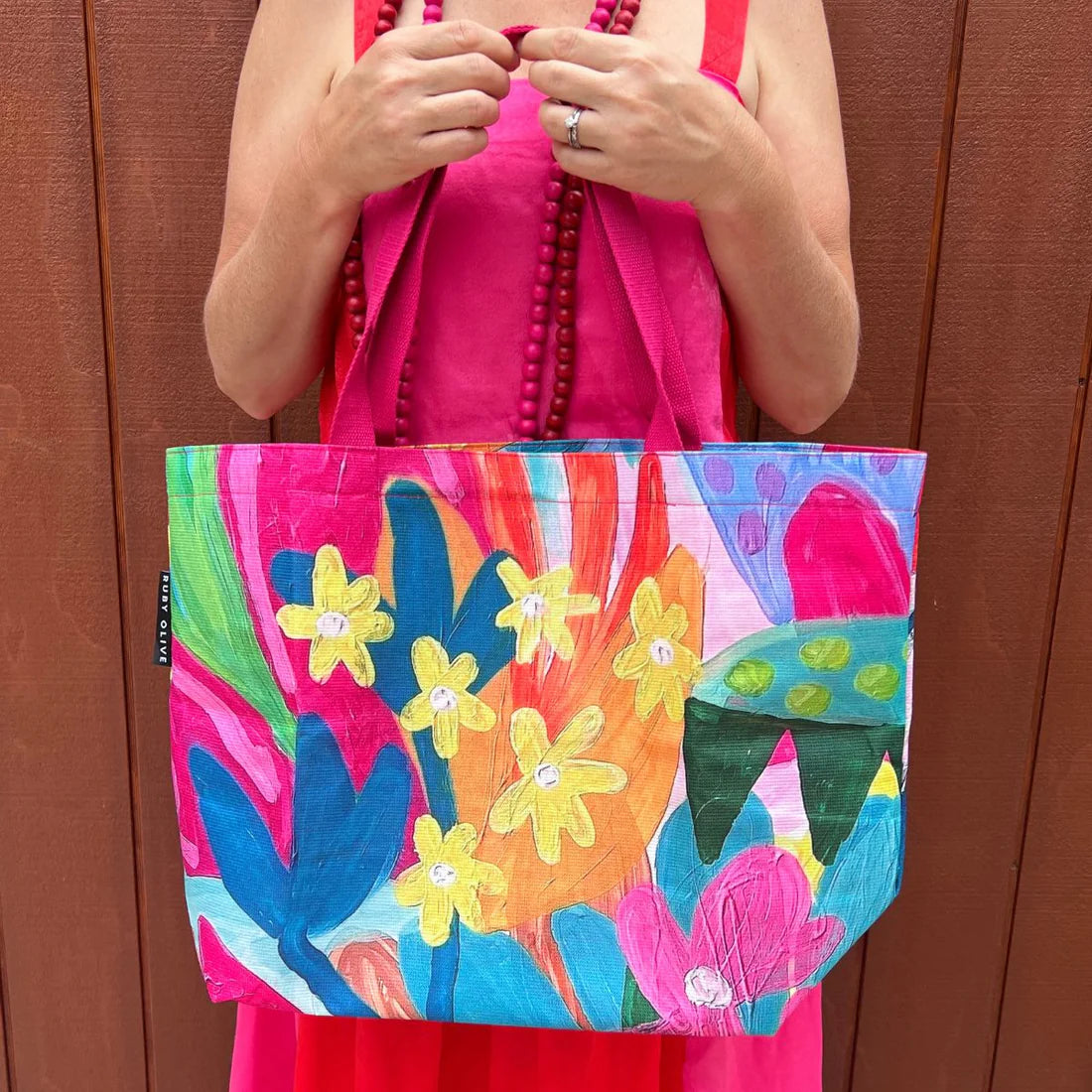 Ruby Olive x Steph Chapman Flower Joy Tote Bag – Eggplant & Poppy ...