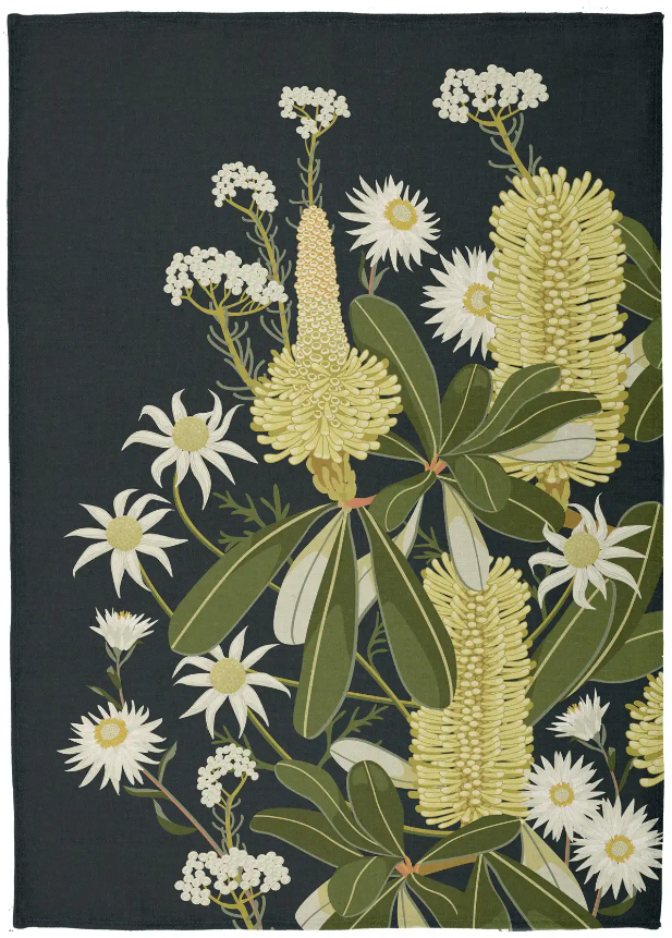 Tea Towel - Lemon Banksia (Navy) – Eggplant & Poppy ~ Unique + Quirky Gifts
