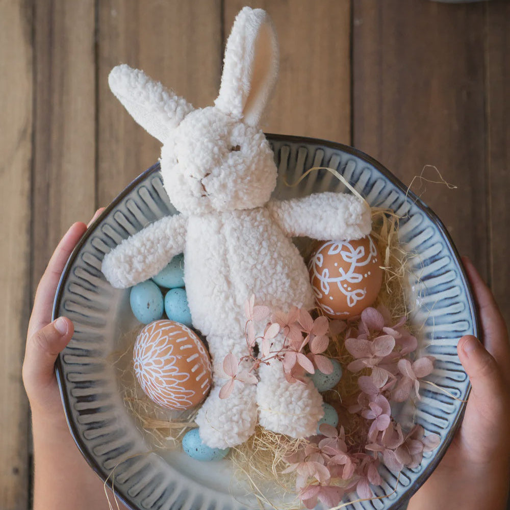 Mini Bonnie Bunny Rattle – Eggplant & Poppy ~ Unique + Quirky Gifts