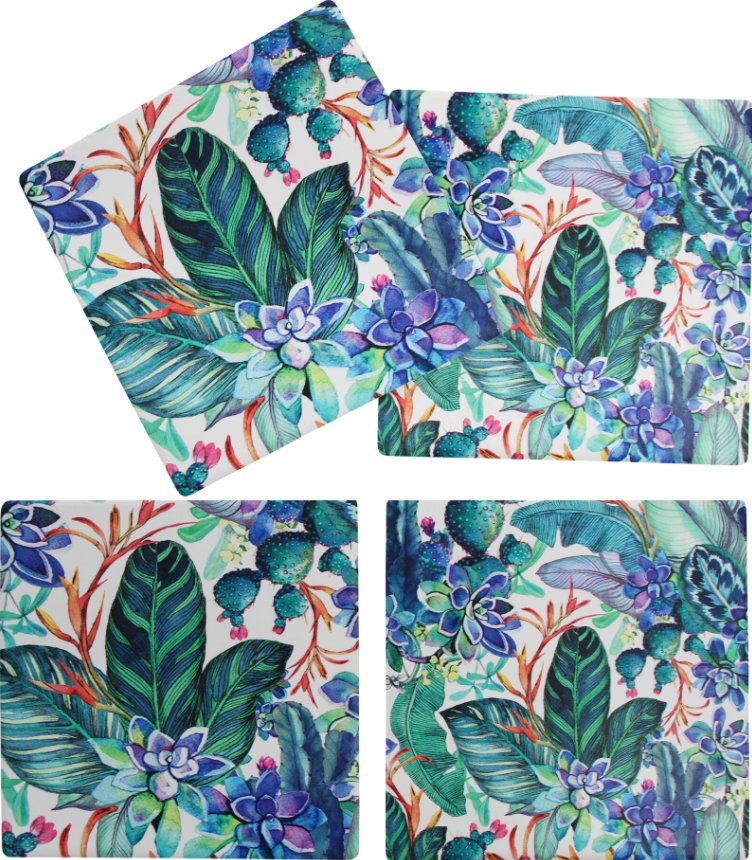 Ceramic Coasters - Tropics – Eggplant & Poppy ~ Unique + Quirky Gifts
