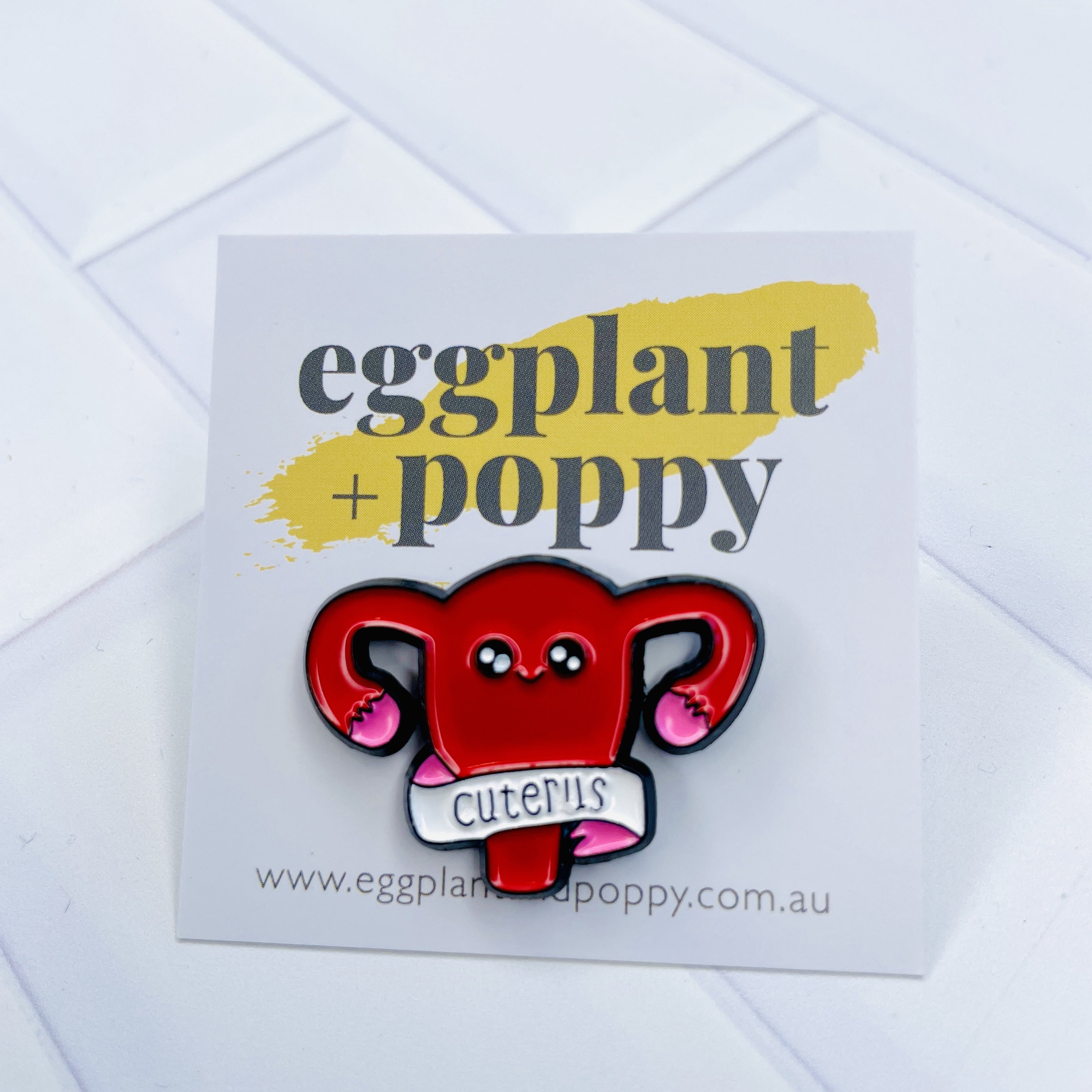 Fun Enamel Pins – Eggplant & Poppy ~ Unique + Quirky Gifts