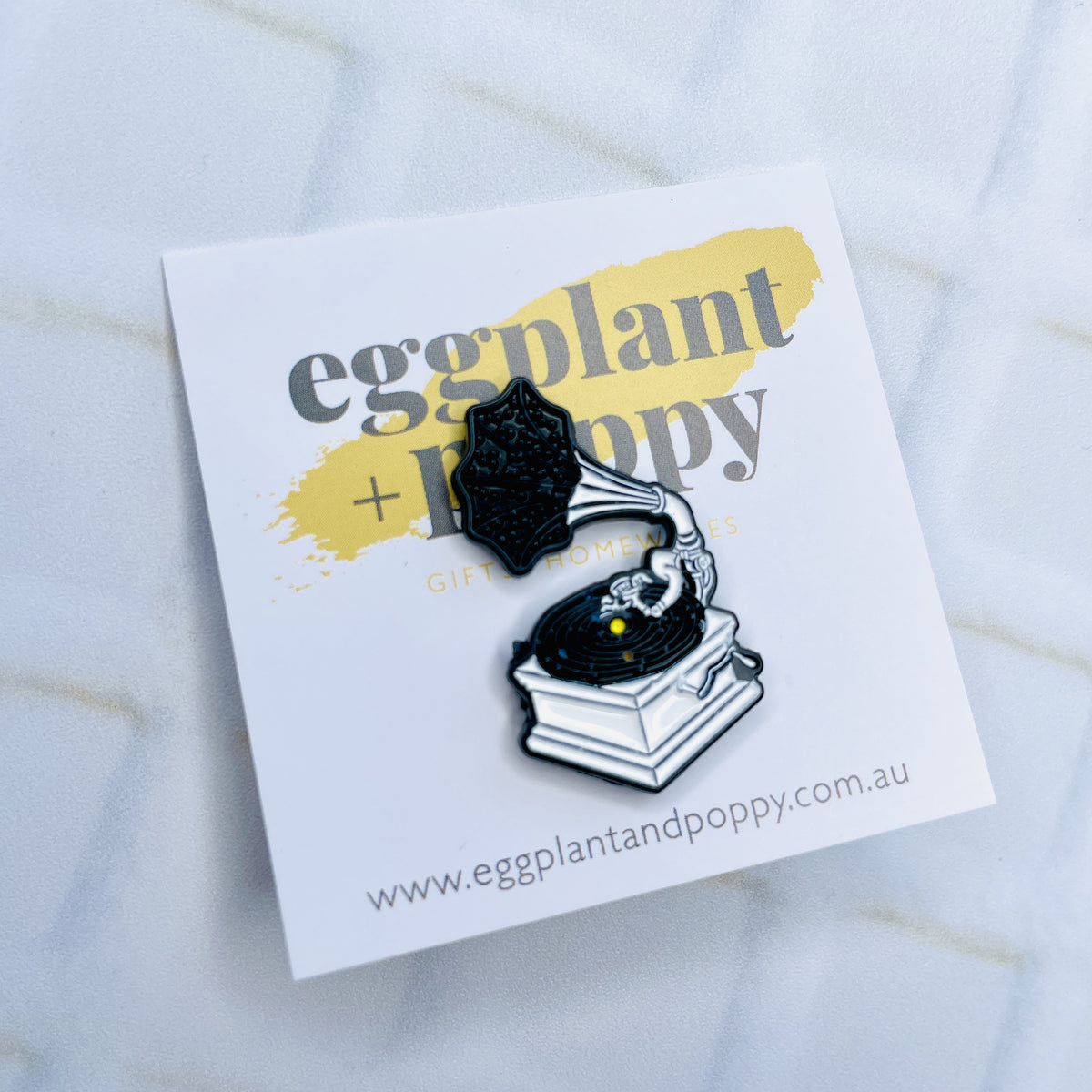 Enamel Pin - Gramophone – Eggplant & Poppy ~ Unique + Quirky Gifts