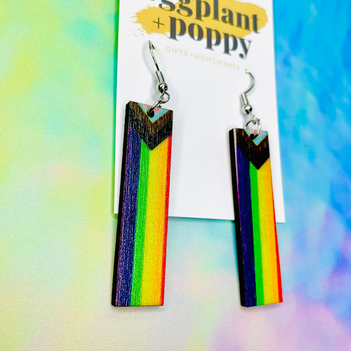 Pride Flag Earrings – Eggplant & Poppy ~ Unique + Quirky Gifts