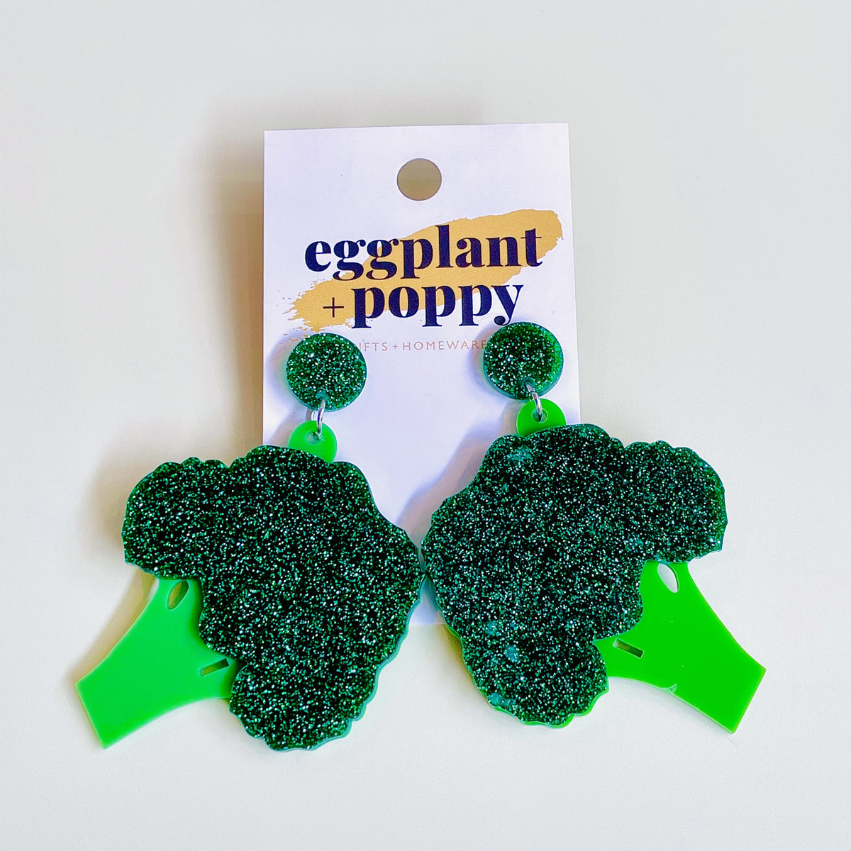 Broccoli Earrings – Eggplant & Poppy ~ Unique + Quirky Gifts